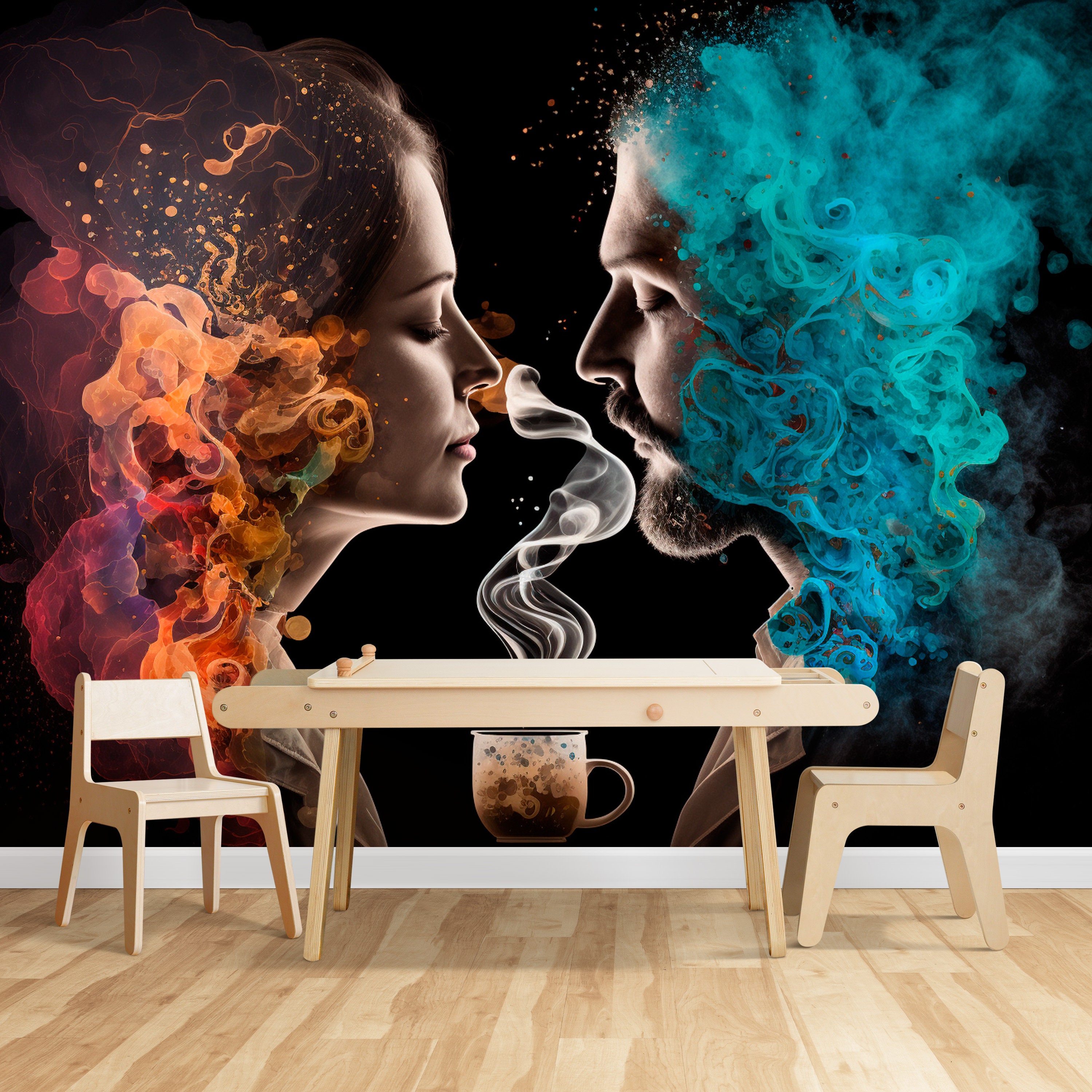 Romantics Couples and Coffee Illustration Wallpaper for Cafe - Etsy