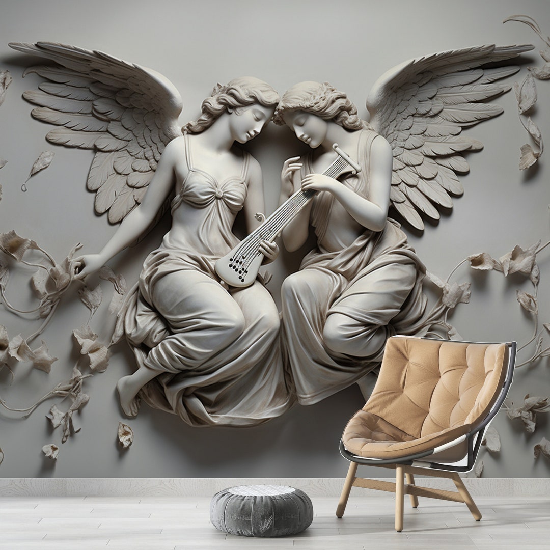 Angels Embossing Look Wallpaper, Angels Playing Instruments, Peel and ...
