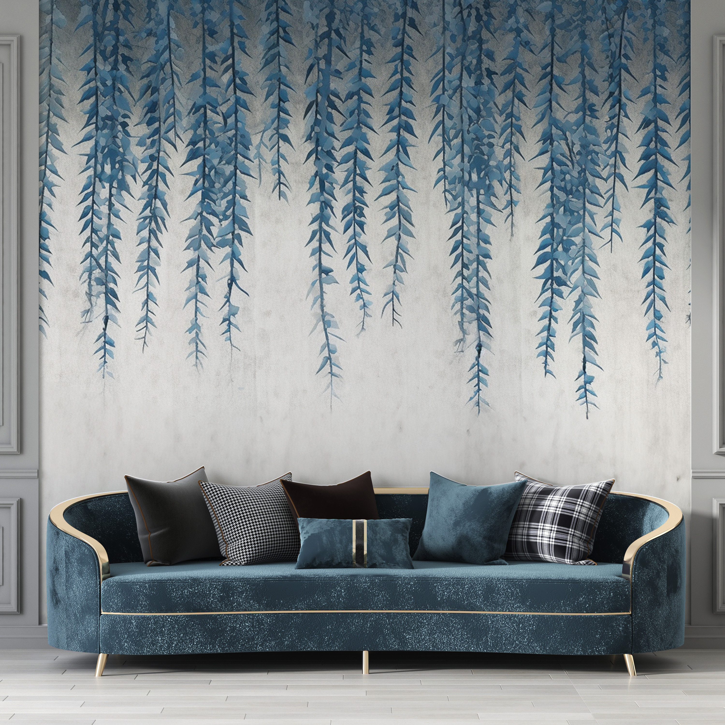 Blue Ivy Leaves Wallpaper Small Leaves Modern Living Room and - Etsy