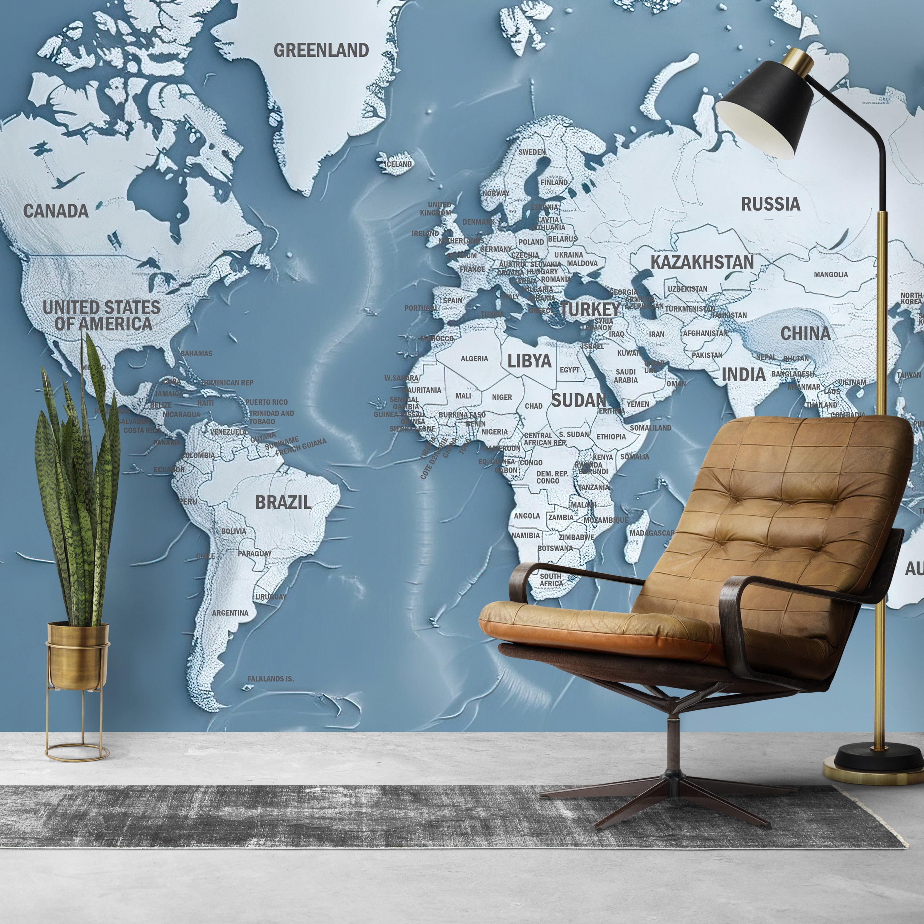 Blue World Map Wallpaper: Perfect for Home & Office Easy to - Etsy