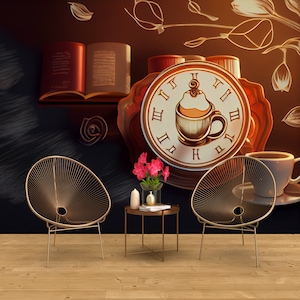 Coffee Themed Illustration Wallpaper for Cafe and Restaurant, Modern ...