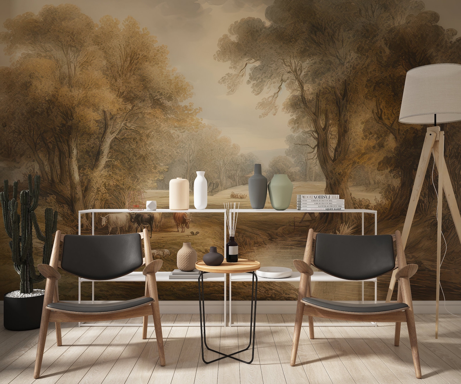 Rustic Rural Painting Wall Mural, Nature Watercolor Landscape Wallpaper ...