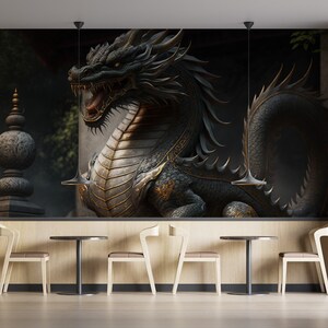 3D Dragon Wallpaper for Office Wall, Removable Chinese Mural Decor ...