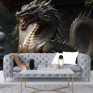 3D Dragon Wallpaper for Office Wall, Removable Chinese Mural Decor ...