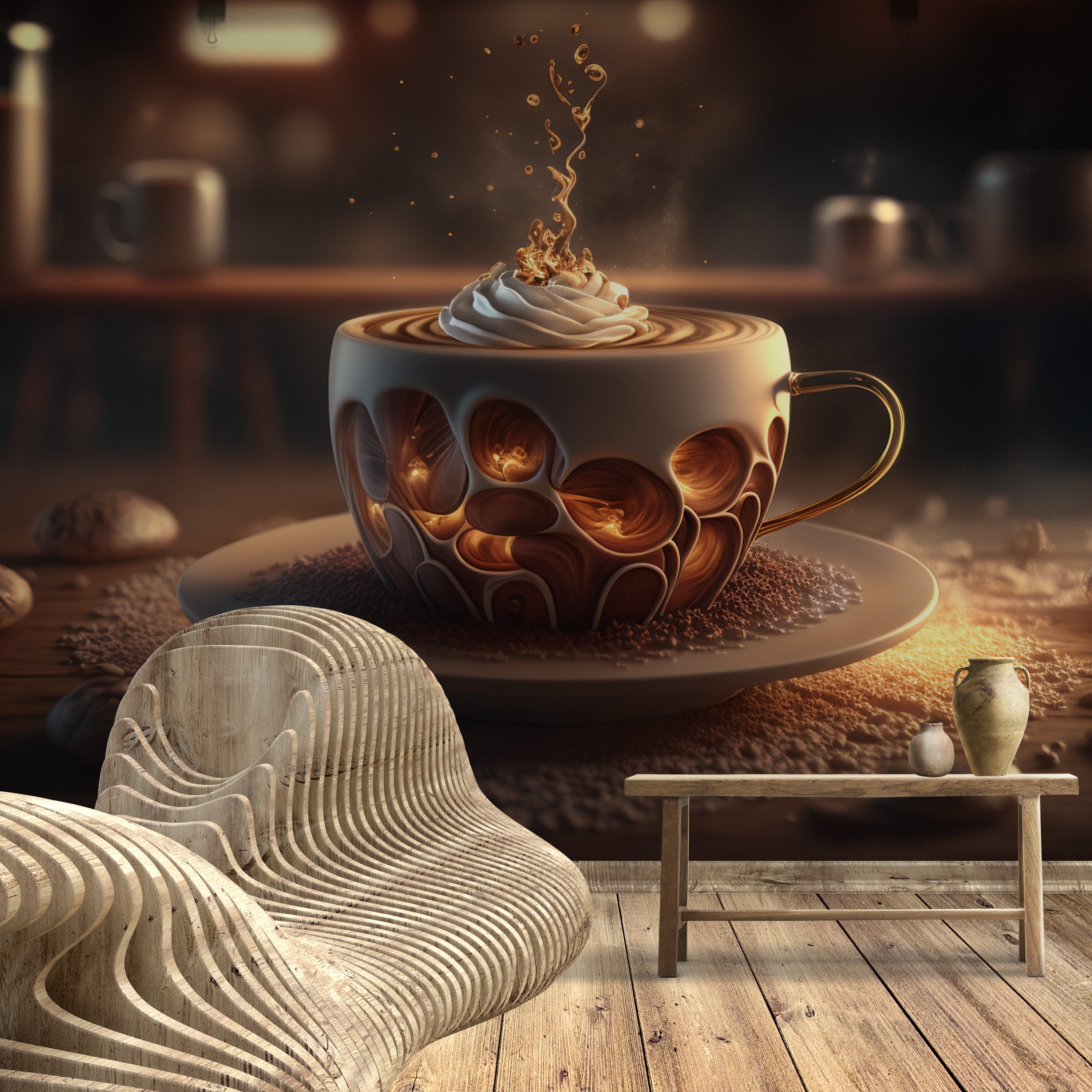 3D Coffee and Cup Illustration Wallpaper for Cafe and - Etsy