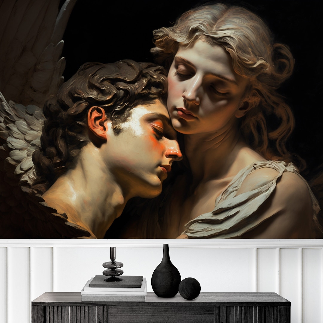 Roman Mythology Cupid and Lover Psyche Oil Paint Wallpaper for House ...