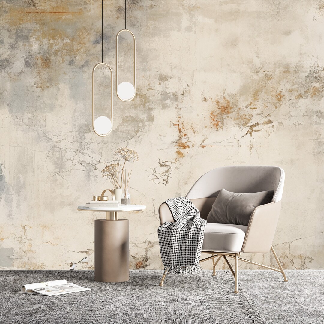 Beige Plaster Textured Wallpaper, Removable Concrete Wallpaper, Living ...