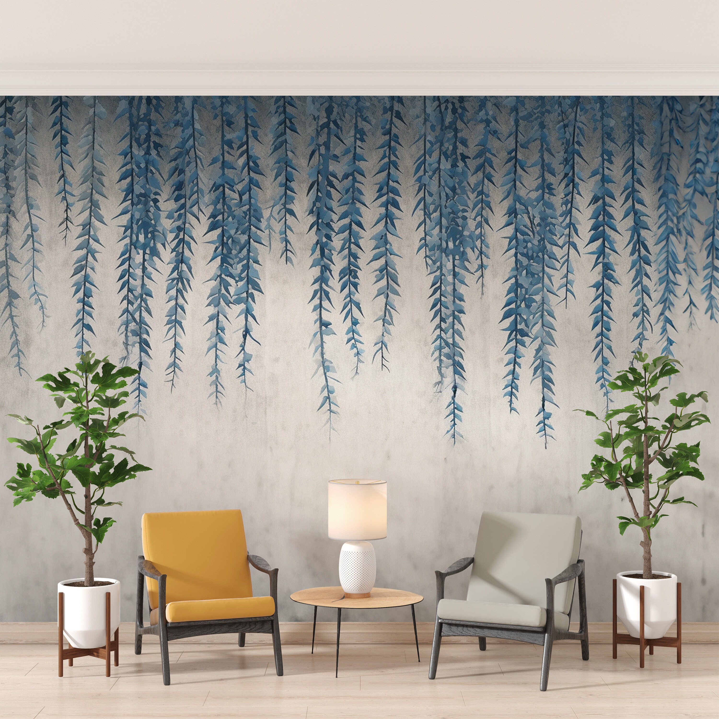 Blue Ivy Leaves Wallpaper Small Leaves Modern Living Room and - Etsy
