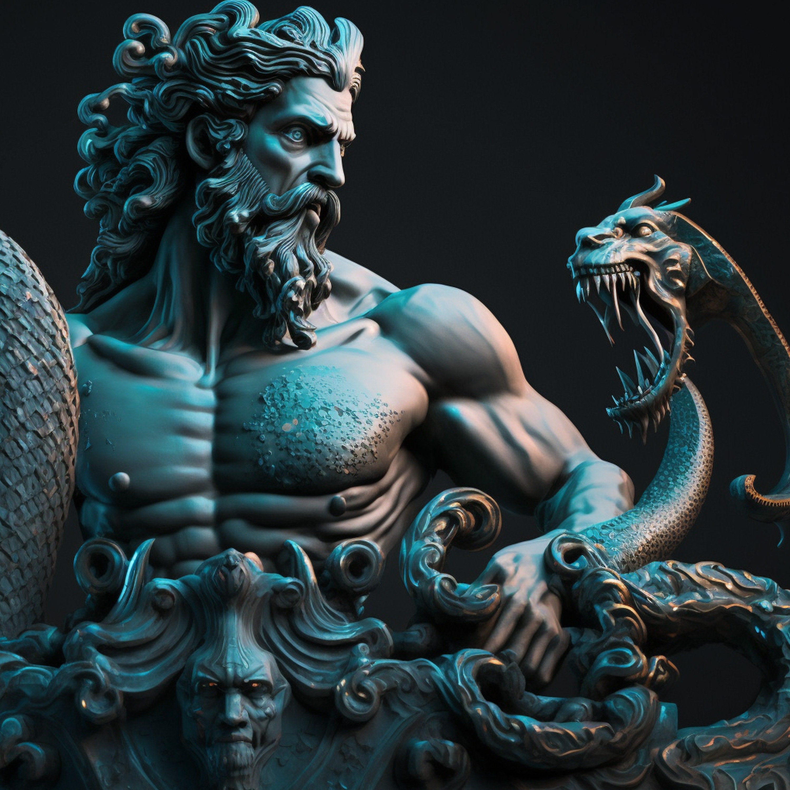 Greek Mythology Poseidon and Snake Statue Wallpaper for Home - Etsy