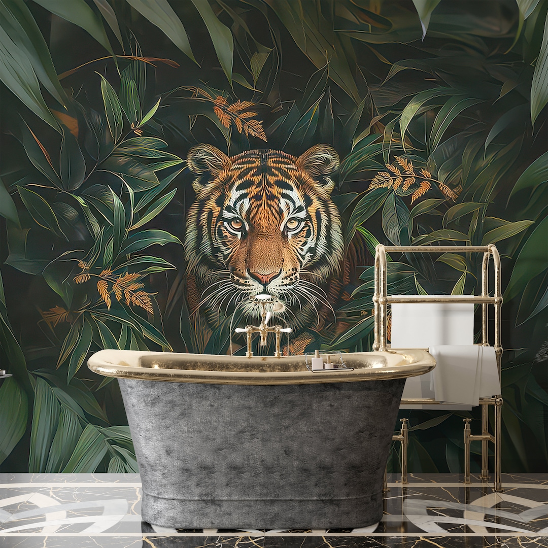 A Tiger in the Forest Wallpaper, Botanical and Exotic Wall Decor ...
