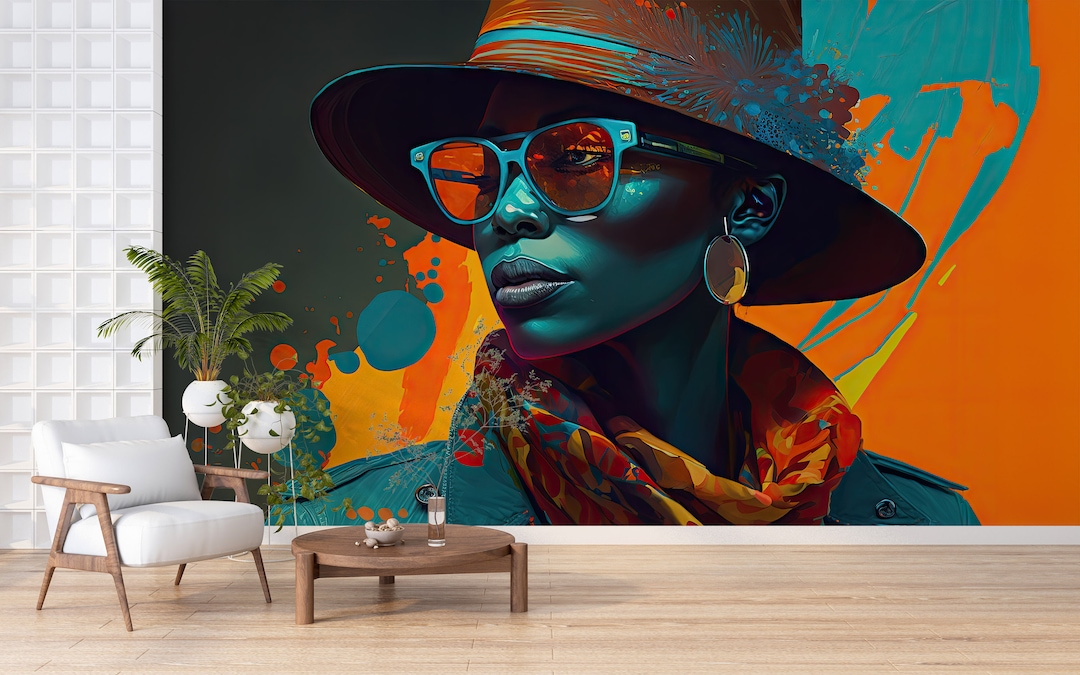 Black Woman Mural Wallpaper, Colorful Woman Wall Art, Beauty Parlour ...