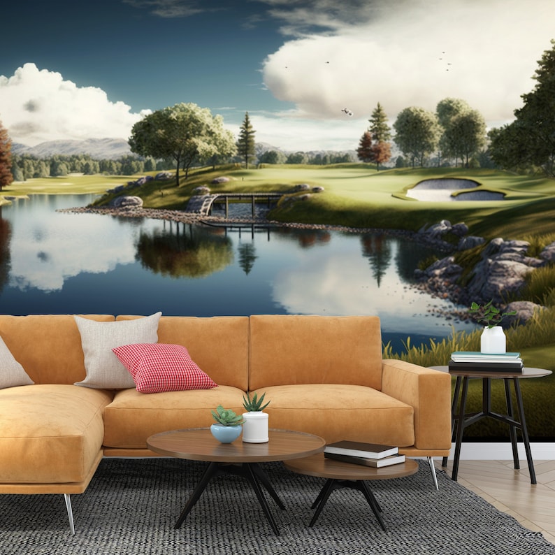 Golf Course Landscape Wallpaper Beautiful View of Lake Wall - Etsy