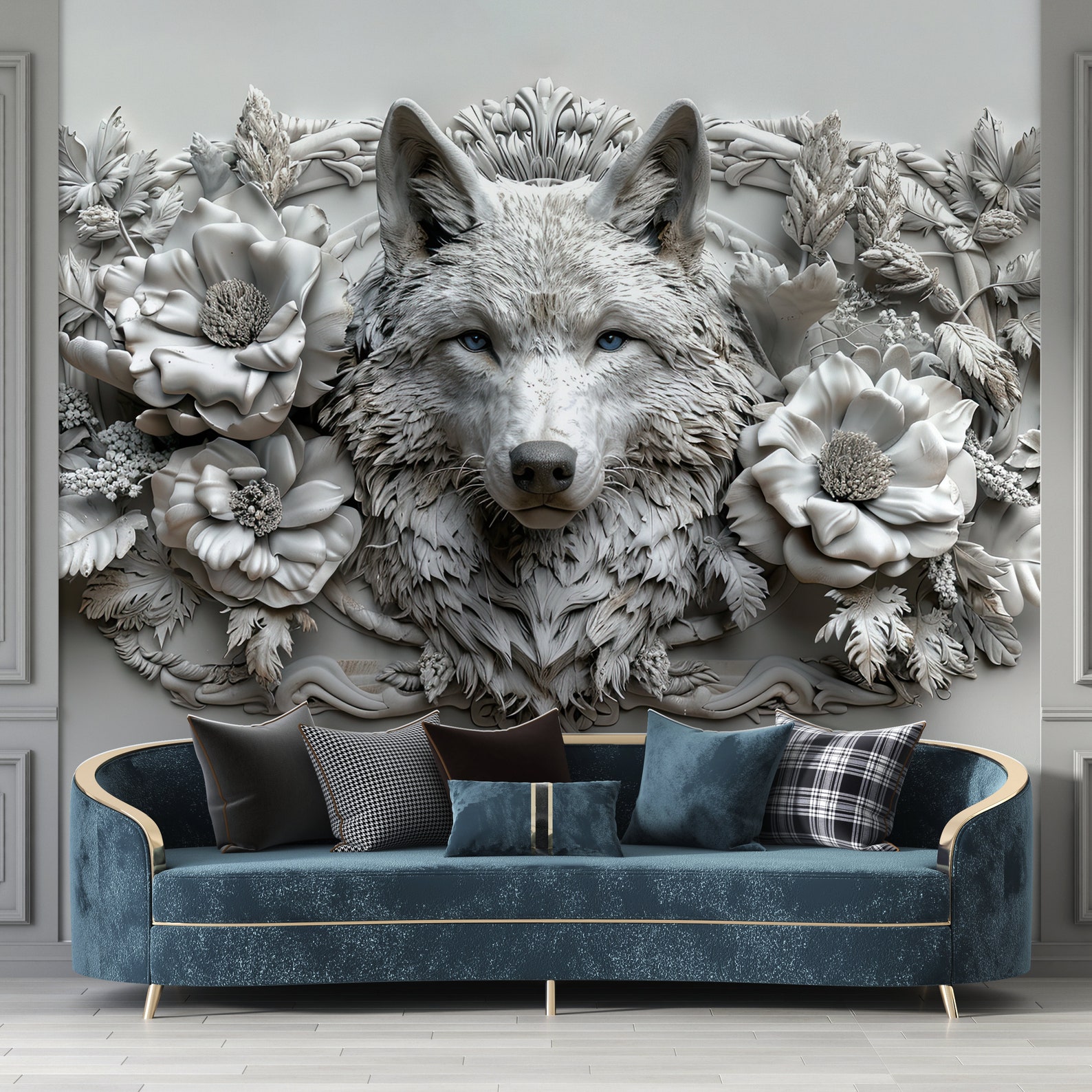Relief 3D Wolf Wallpaper, Realistic Embossed Look Mural Art Wallpaper ...