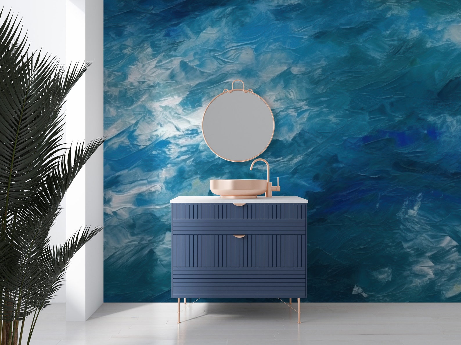 Navy Blue Oil Painting Wallpaper, Blue Wallpaper Peel and Stick, Hague ...