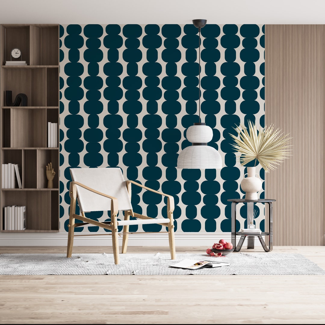 Abstract Navy Blue Quadrilateral Shape Wallpaper, Retro Abstract Wall ...