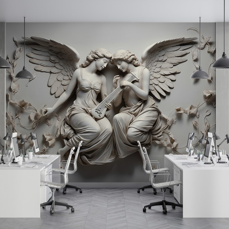 Angels Embossing Look Wallpaper Angels Playing Instruments - Etsy