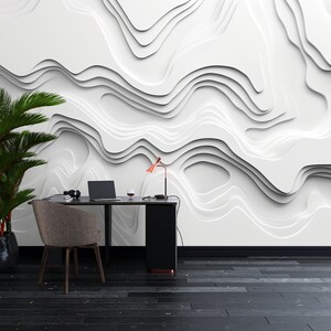 White Lines Minimalist Wall Art, Modern Relief Lines Wall Decor, 3D ...