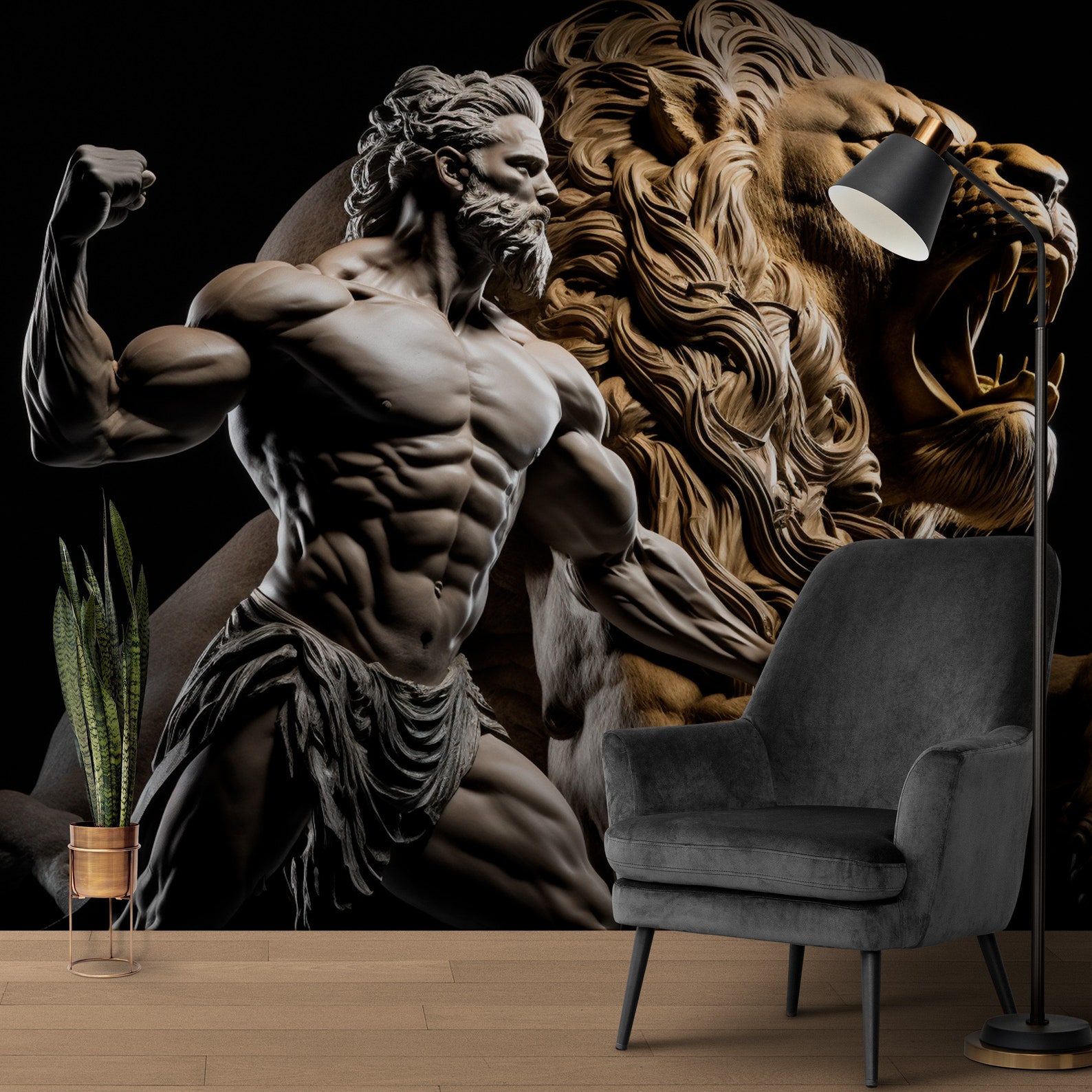 Hercules and the Lion Statue Wallpaper for House and Office - Etsy