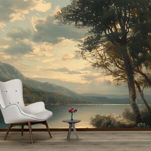 Landscape Scenic Vintage Wallpaper, Mountain and Lake Scenic Wall Mural ...