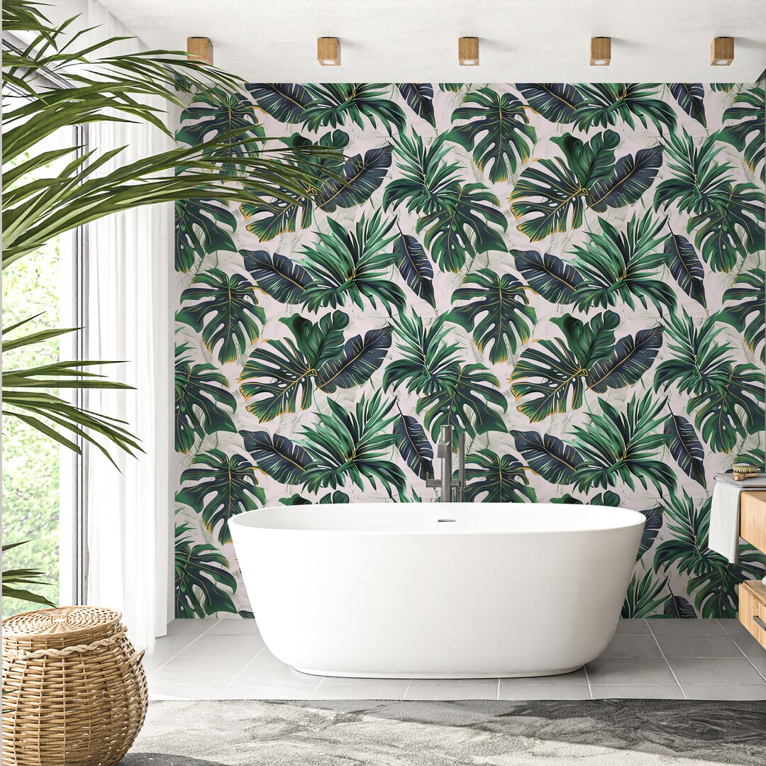 Tropical Palm Leaf Wallpaper, Palm Jungle Mural Decor, Removable Island ...