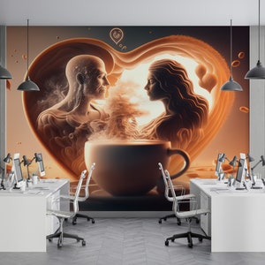 Romantic Couple Wallpaper, Coffee and Cafe Wall Art, Modern Wallpapers ...