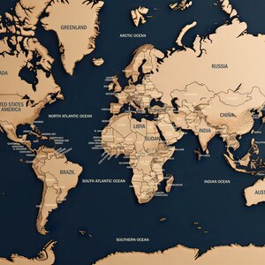 Navy Blue and Beige World Map Wallpaper for Home & Office Wall ...