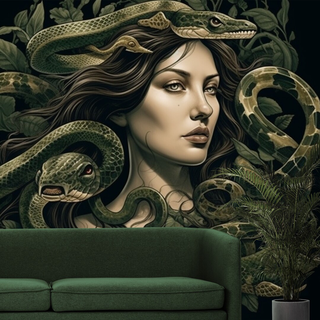 Greek Mythology Snake Hair Medusa Wallpaper Large Mural Wall - Etsy