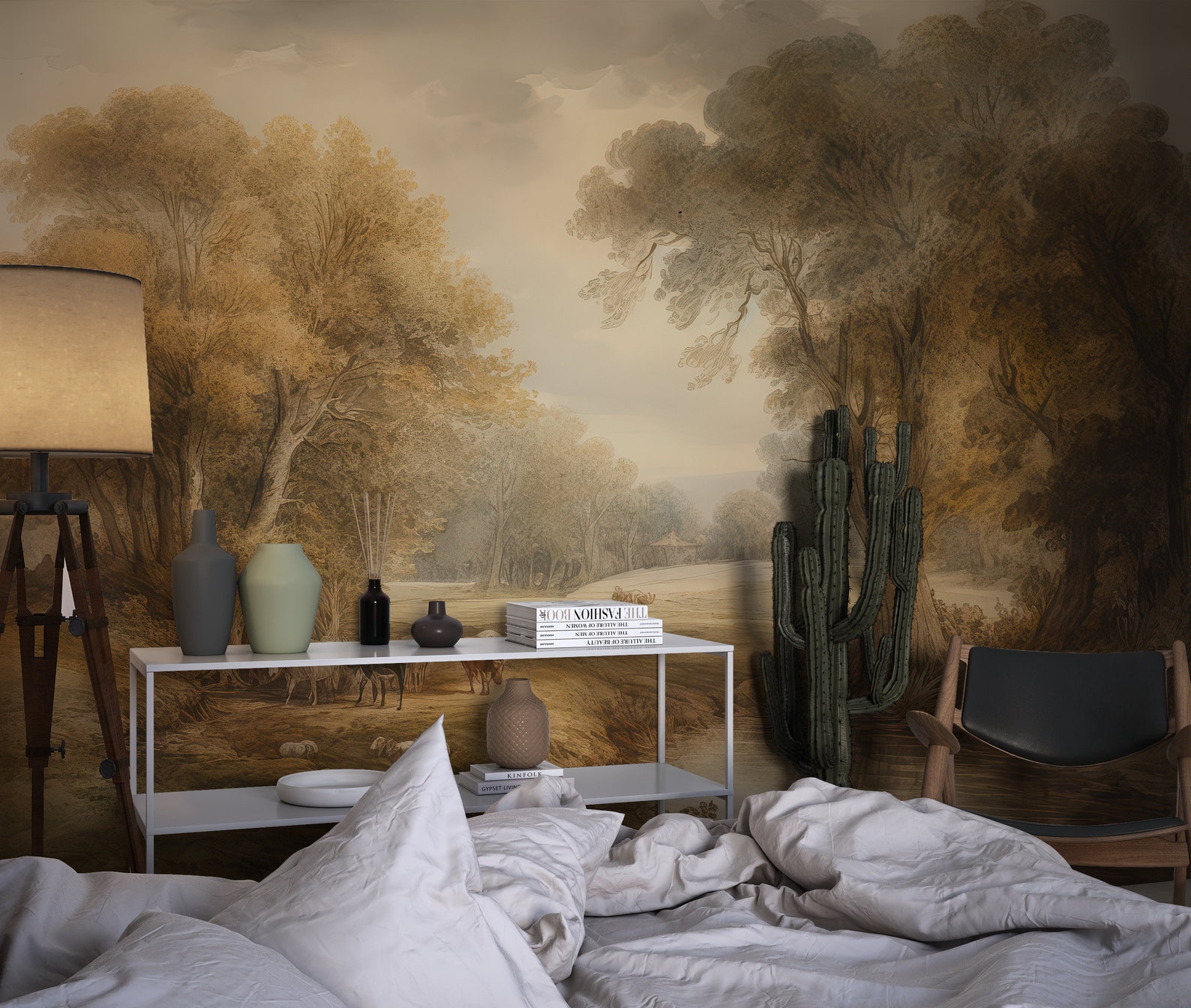 Rustic Rural Painting Wall Mural, Nature Watercolor Landscape Wallpaper ...