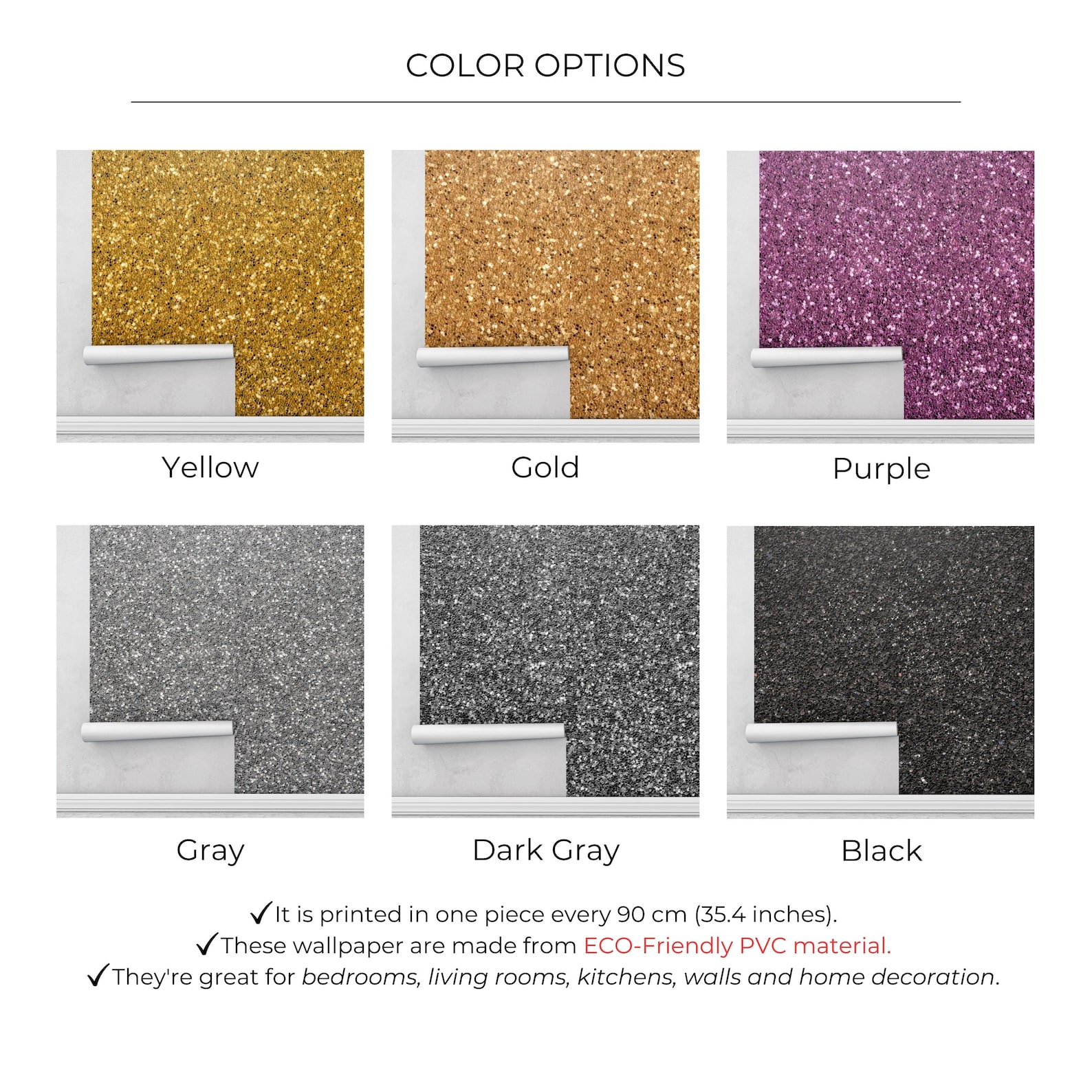 Sparkling Glitter Wallpaper, Reflection Wallcovering, Glitter Effect ...