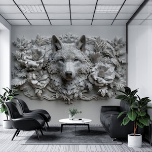 Relief 3D Wolf Wallpaper, Realistic Embossed Look Mural Art Wallpaper ...