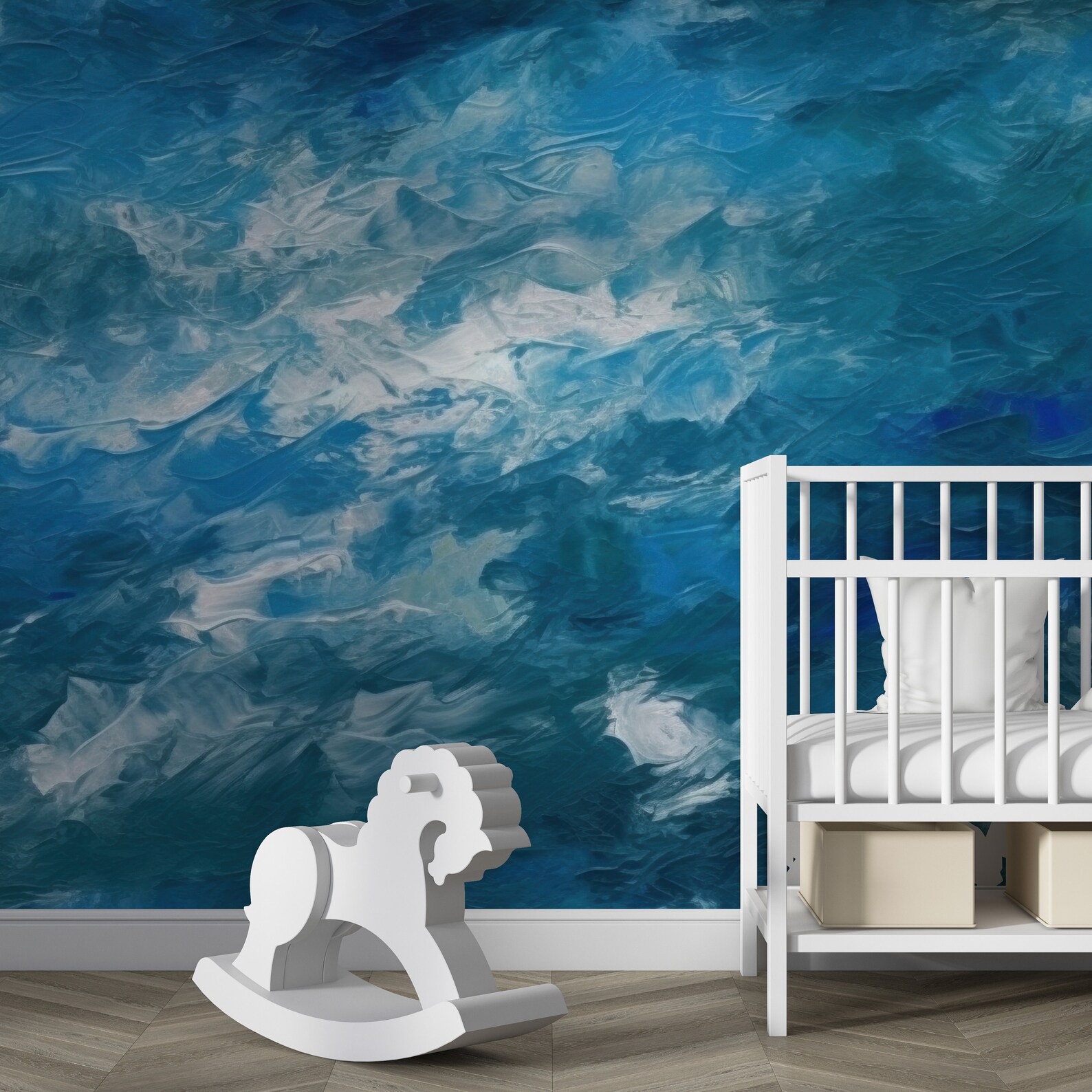 Navy Blue Oil Painting Wallpaper, Blue Wallpaper Peel and Stick, Hague ...