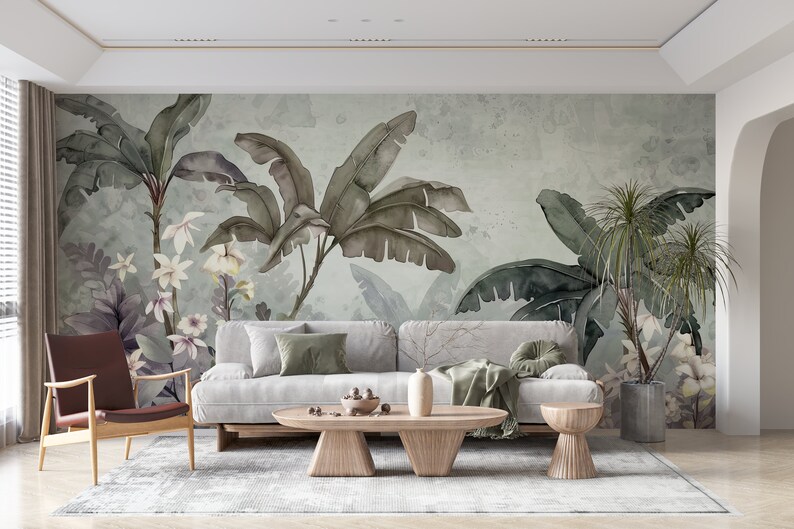 Exotic Palm Trees Mural Decor, Tropical Jungle Landscape Wallpaper ...