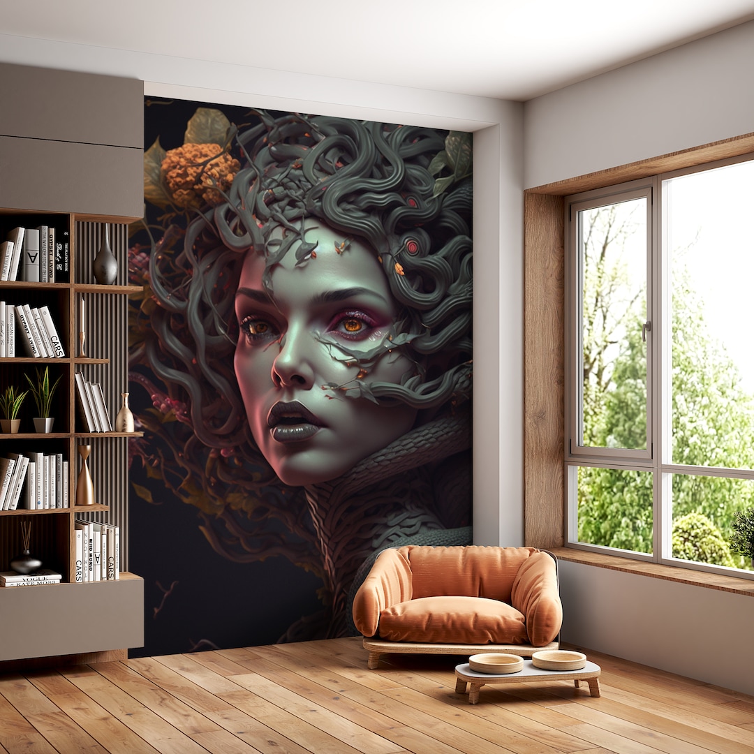 Medusa Statue Wallpaper for Home and Office Wall, Greek Wall Decor ...