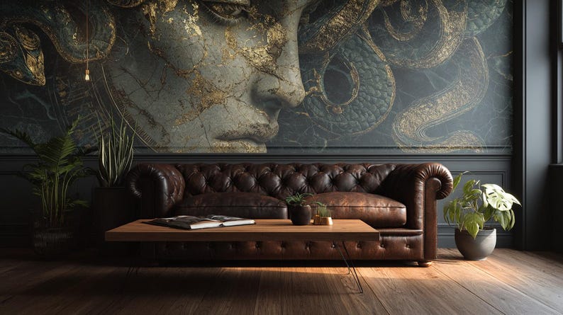 Medusa Wallpaper, Greek Mythology Mural, Emerald Marble Statue Wall Art ...