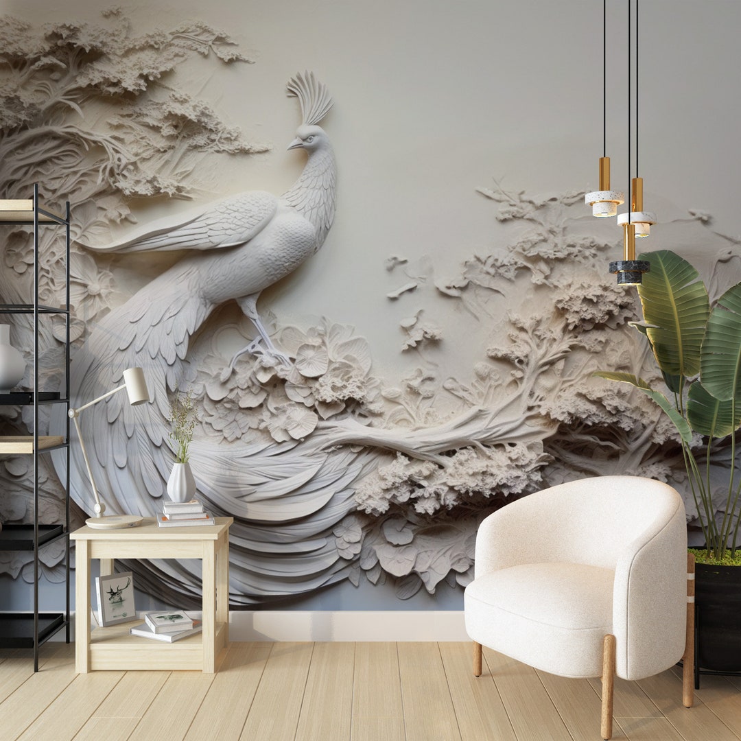 White Bird Embossing Look Wallpaper Removable Animal Mural - Etsy