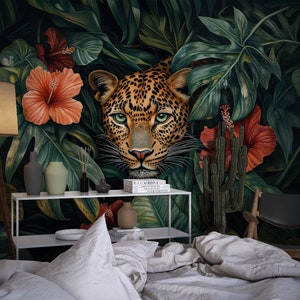 A Leopard in the Forest Wallpaper, Botanical and Exotic Wall Decor ...