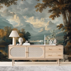 Vintage Scenic Wallpaper, Tree Wall Mural, Retro Landscape Wallpaper ...