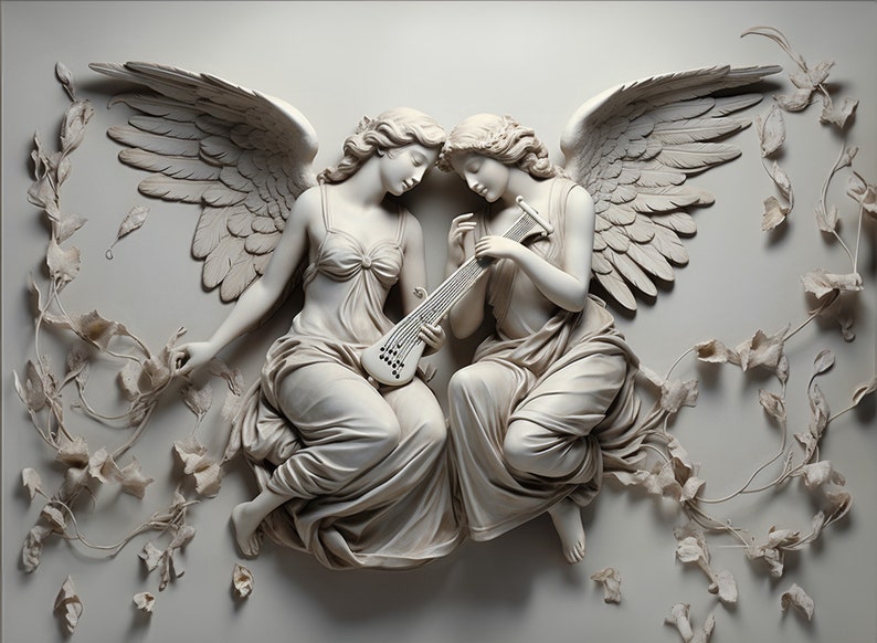 Angels Embossing Look Wallpaper Angels Playing Instruments - Etsy