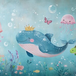 Cute Ocean Animals Wallpaper, Whales Octopus and Sea Turtle Wall Art ...