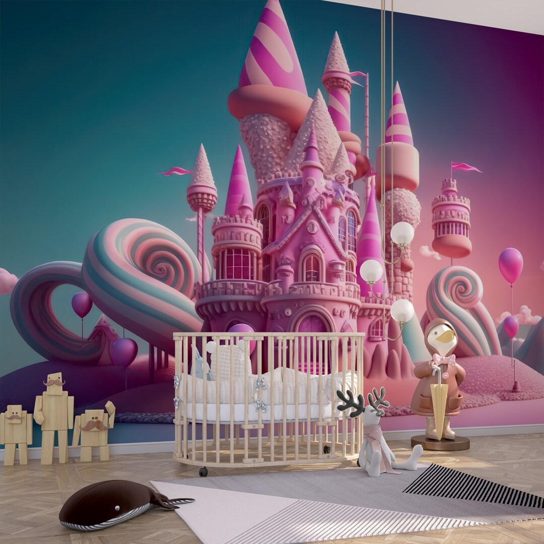 Pink Castle Wallpaper, Princess Castle Wall Decor, Fairy Castle Kids ...