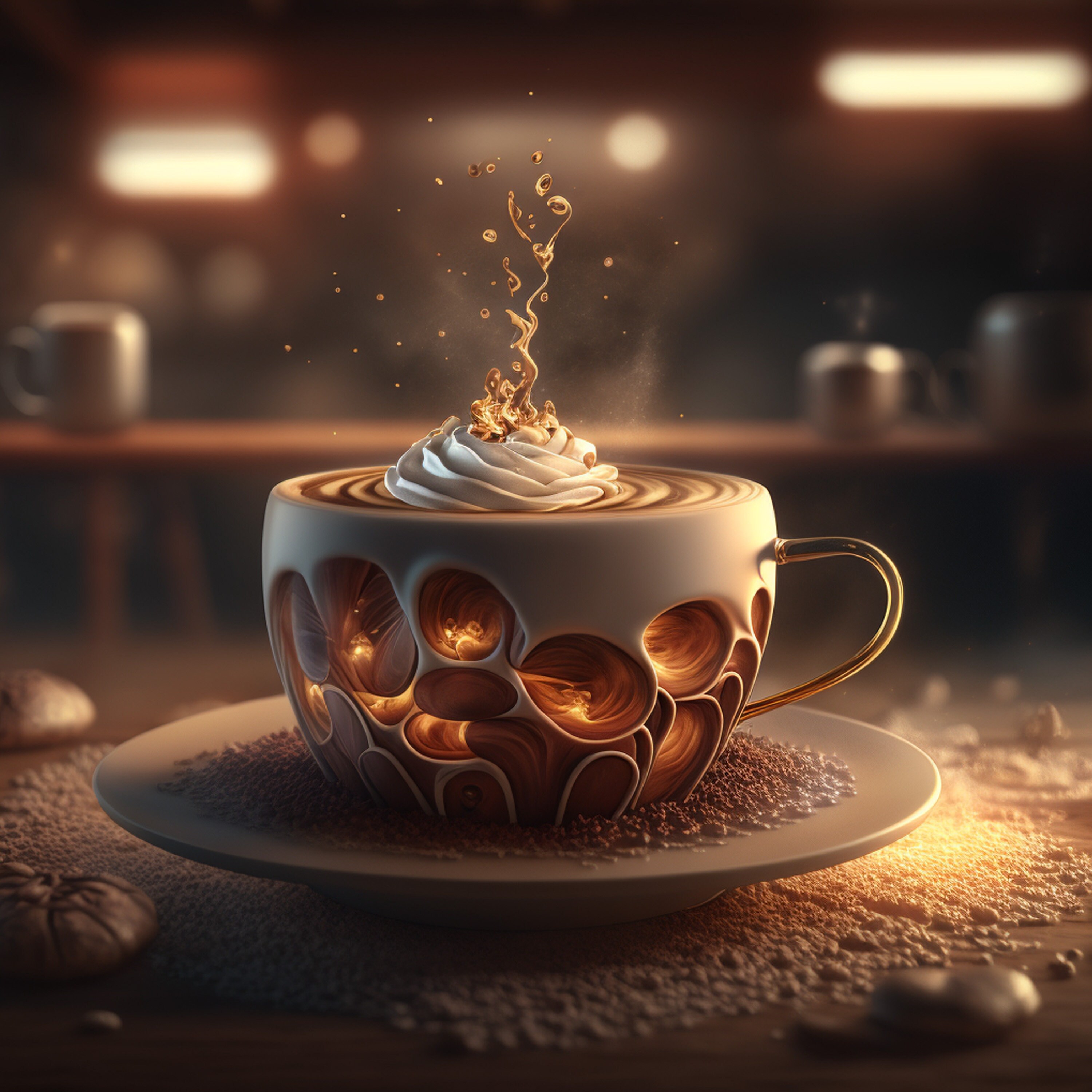 3D Coffee and Cup Illustration Wallpaper for Cafe and - Etsy