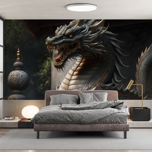 3D Dragon Wallpaper for Office Wall, Removable Chinese Mural Decor ...