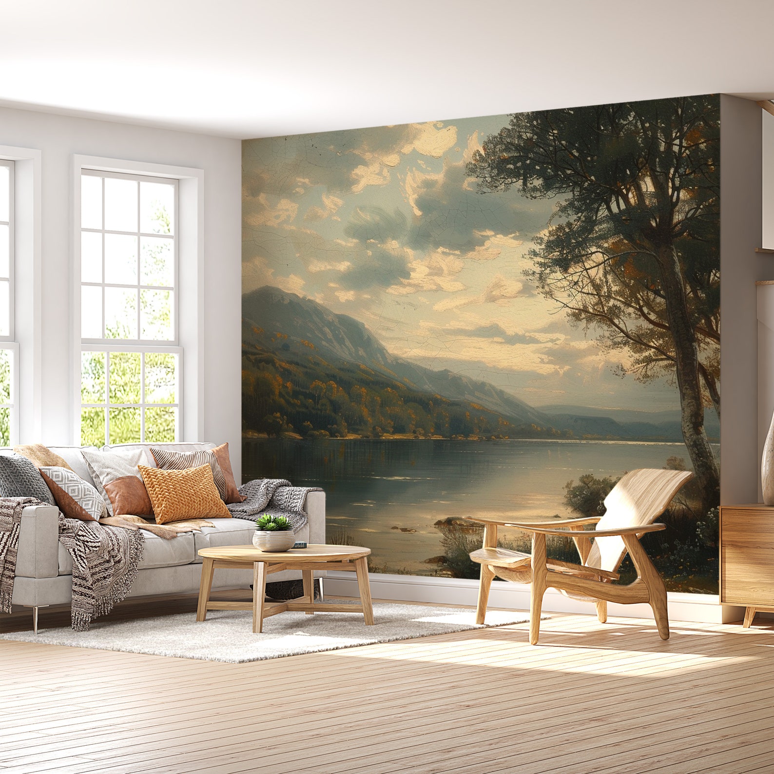 Landscape Scenic Vintage Wallpaper, Mountain and Lake Scenic Wall Mural ...