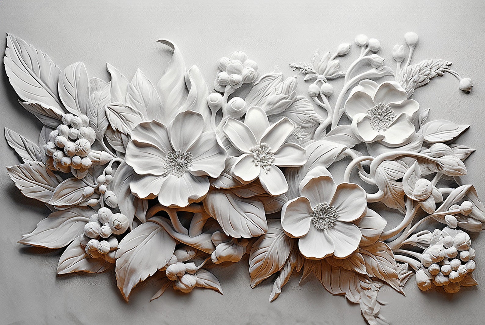 3D Flowers Relief Wallpaper | Peel Stick and One Piece, Floral Living ...