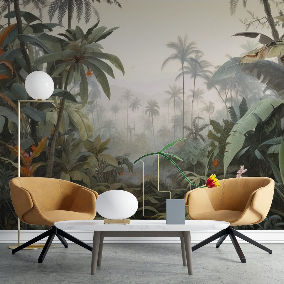 Tropical Jungle Wallpaper / Forest Landscape Mural Decor / Peel Stick ...
