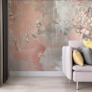 Pink Plaster Textured Wallpaper, Renovable Wallpaper, Living Room and ...