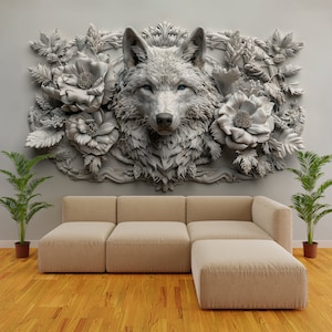Relief 3D Wolf Wallpaper, Realistic Embossed Look Mural Art Wallpaper ...