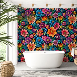 Mexican Folk Art Pattern Wallpaper, Vintage Colorful Abstract Flowers ...