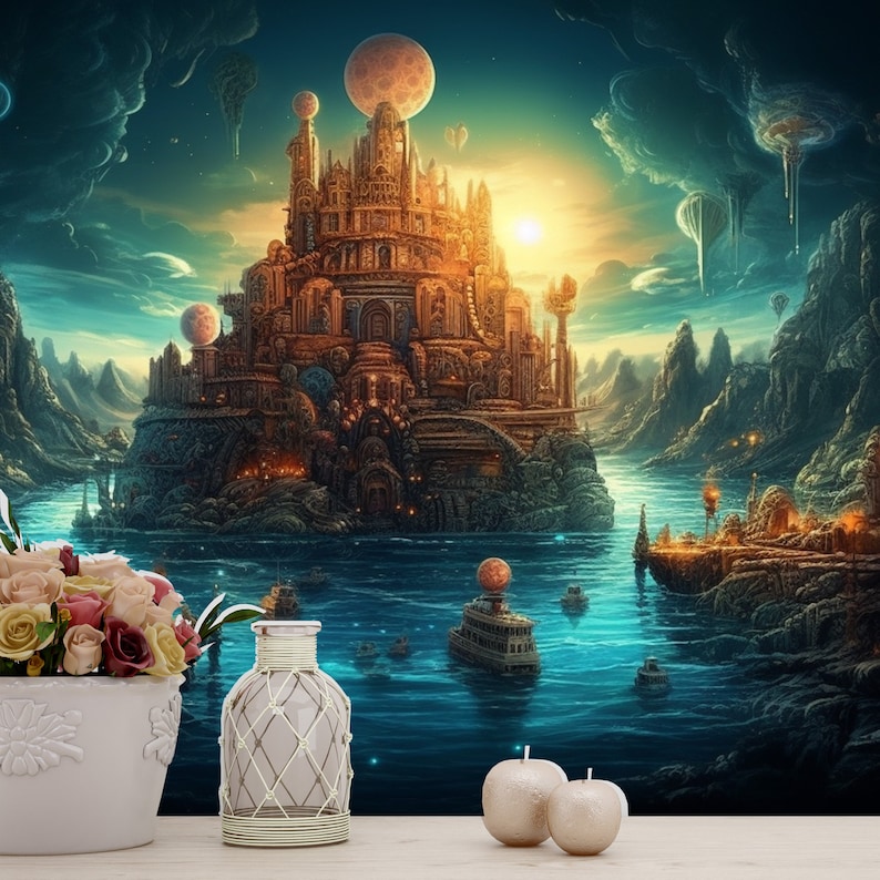 The Lost City of Atlantis Wallpaper Landscape Mural Decor - Etsy