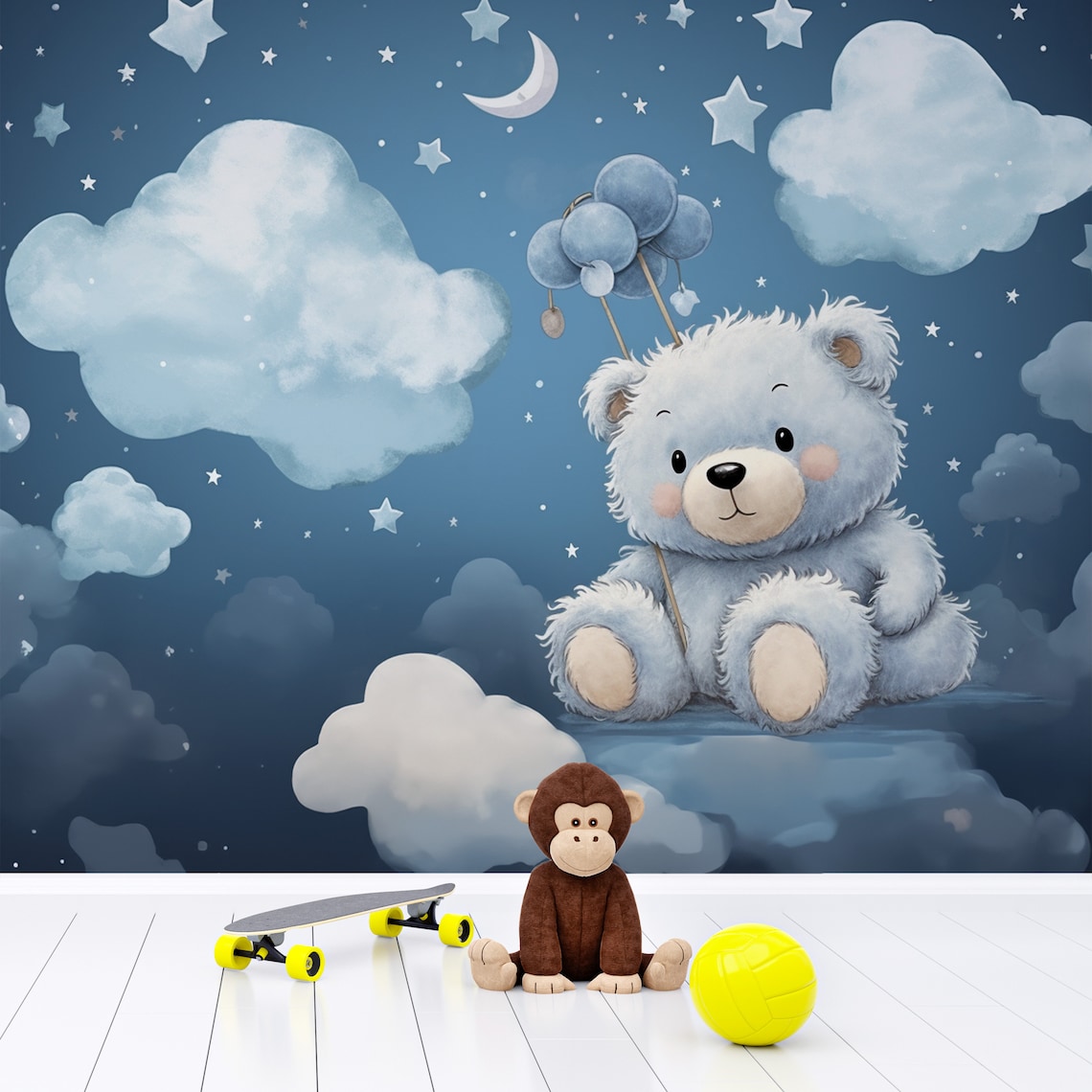 Cute Bear Watercolor Wallpaper Nursery and Boys Room Mural - Etsy